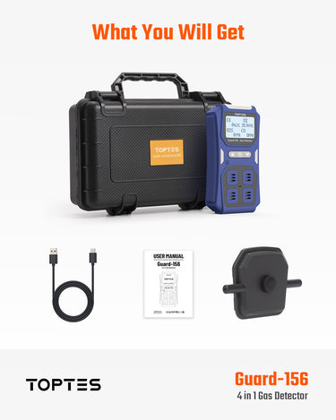 TopTes Guard-156 4 Gas Monitor Multi Gas Detector for H2S, CO, LEL, an