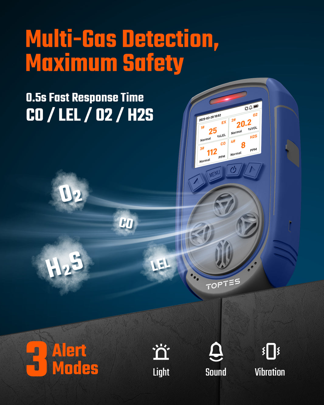 TopTes Guard-863Pro 4 Gas Monitor Multi Gas Detector for H₂S, CO, LEL ...