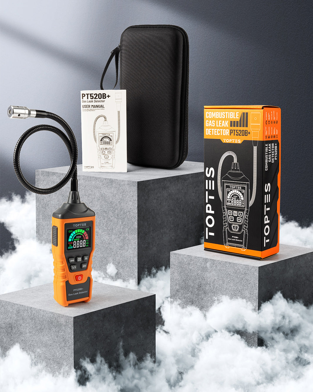 TopTes PT520B+ Gas Leak Detector with Upgraded Display & Rechargeable ...